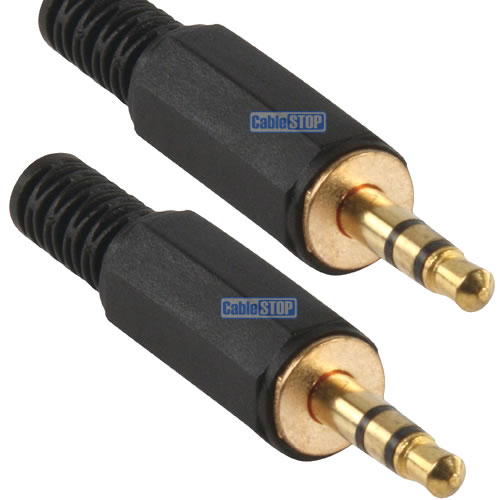 2 x 3.5mm Mini Stereo 3 Pole Gold Headphone Plug Solder Audio Connector ...