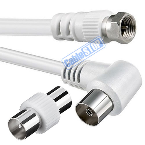 1M RIGHT ANGLE COAX TO F TYPE PLUG TV SATELLITE CABLE + FREE ADAPTER | eBay
