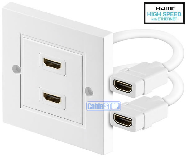 TWIN WHITE HDMI LEAD WALL PLATE WITH CABLE FULL HD 1080p TV CABLE ...