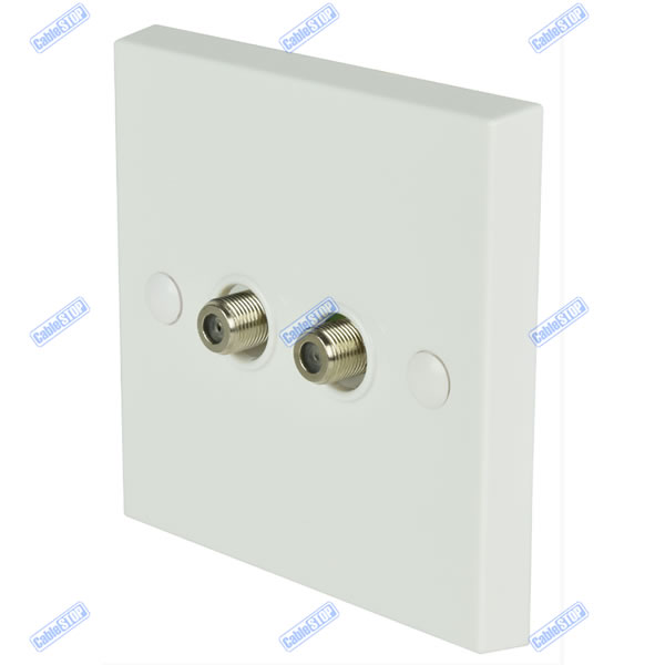 WHITE TWIN SATELLITE F TYPE WALL PLATE FACEPLATE SOCKET CONNECTOR SKY ...
